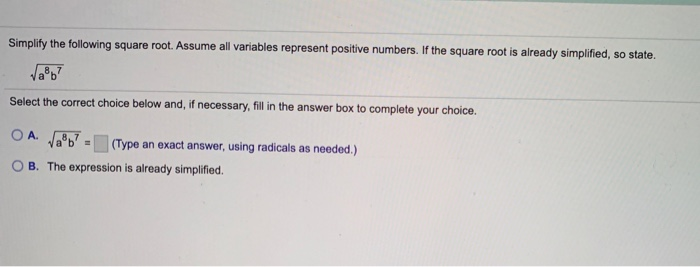 Solved Simplify the following square root. Assume all | Chegg.com