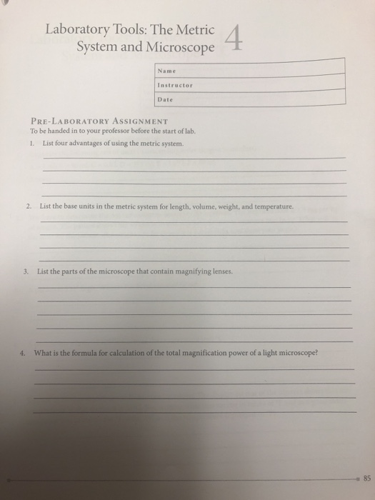 Solved Laboratory Tools: The Metric System and Microscope | Chegg.com