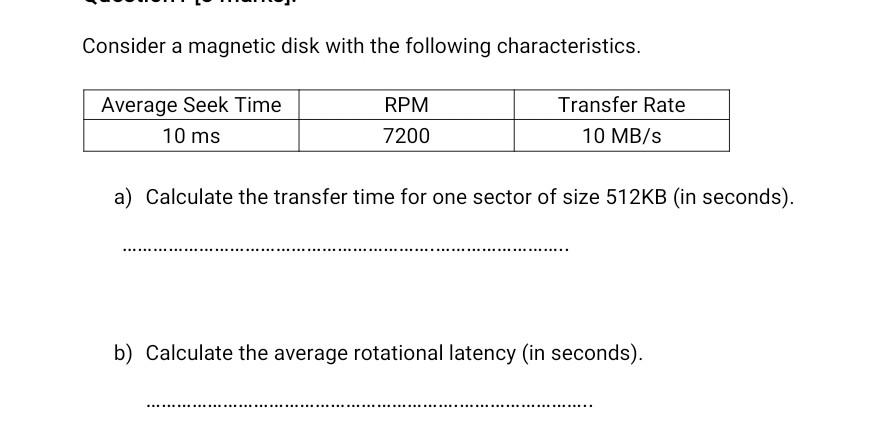 Solved Consider a magnetic disk with the following | Chegg.com