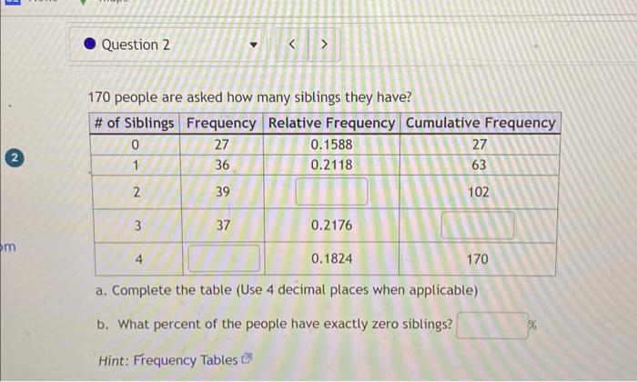 Solved 170 people are asked how many siblings they have? a. | Chegg.com