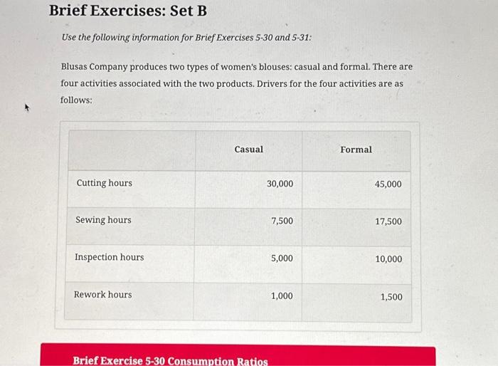 Solved Brief Exercises: Set B Use the following information | Chegg.com