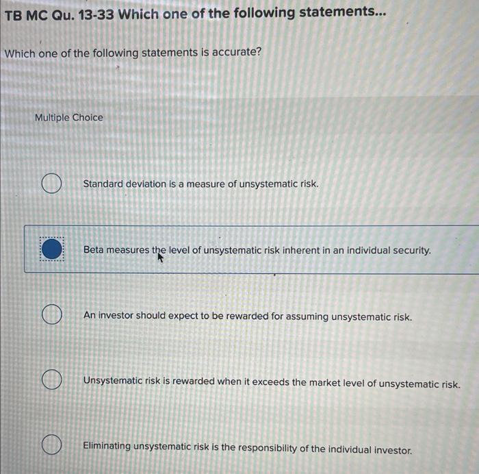 Solved TB MC Qu. 13-33 Which one of the following | Chegg.com
