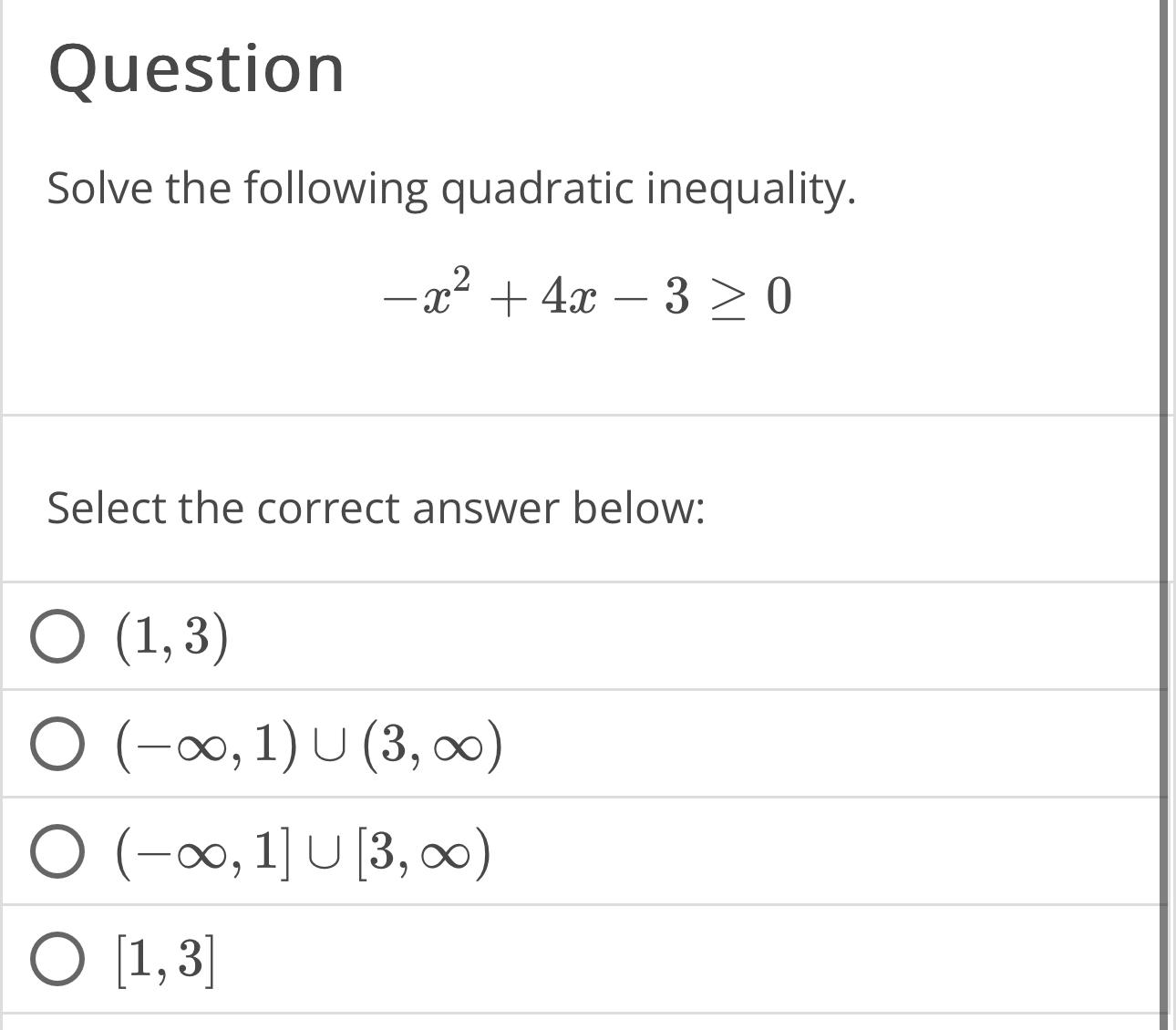 Solved QuestionSolve the following quadratic | Chegg.com