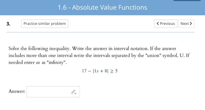 Solved 1.6 - Absolute Value Functions 3. Practice similar | Chegg.com
