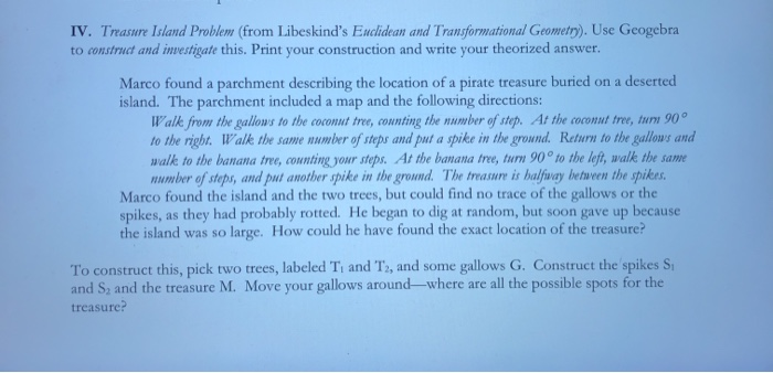 Solved IV. Treasure Island Problem (from Libeskind's | Chegg.com