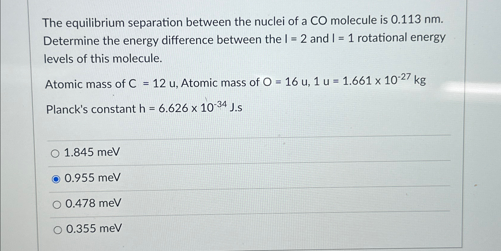 Solved The equilibrium separation between the nuclei of a CO | Chegg.com