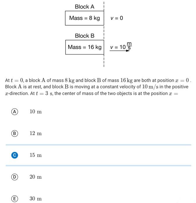 Solved Block A 30 m Mass Mass = : 8 kg Block B - At t = 0, a | Chegg.com