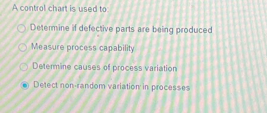Solved A control chart is used to:Determine if defective | Chegg.com
