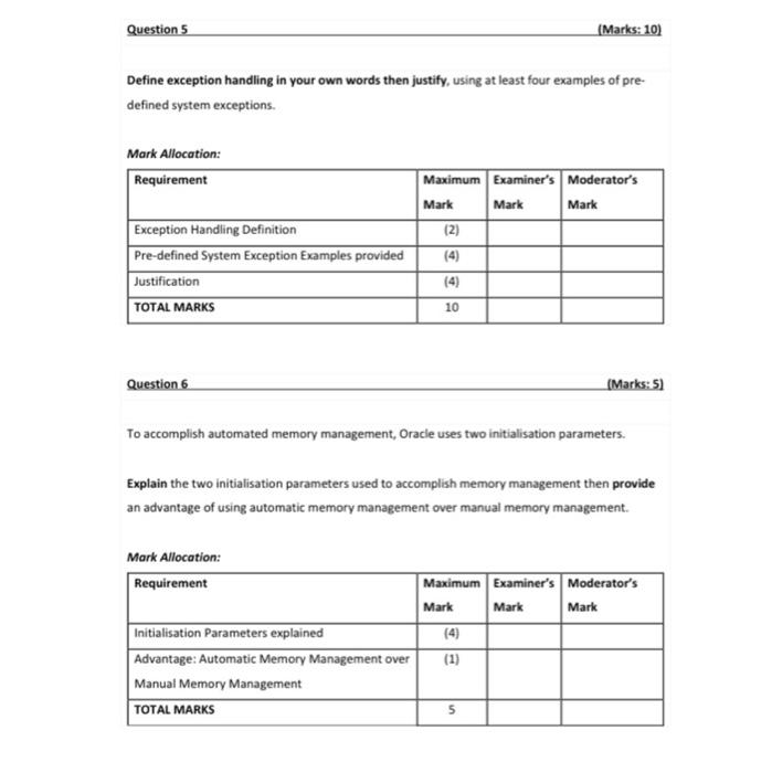 Solved Question 5 (Marks: 10) Define exception handling in | Chegg.com