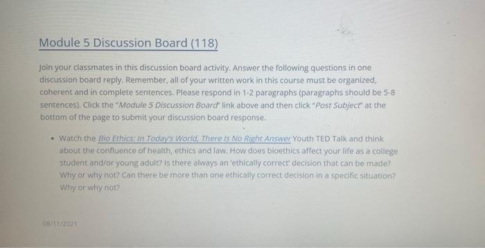 Module 5 Discussion Board (118) join your classmates | Chegg.com