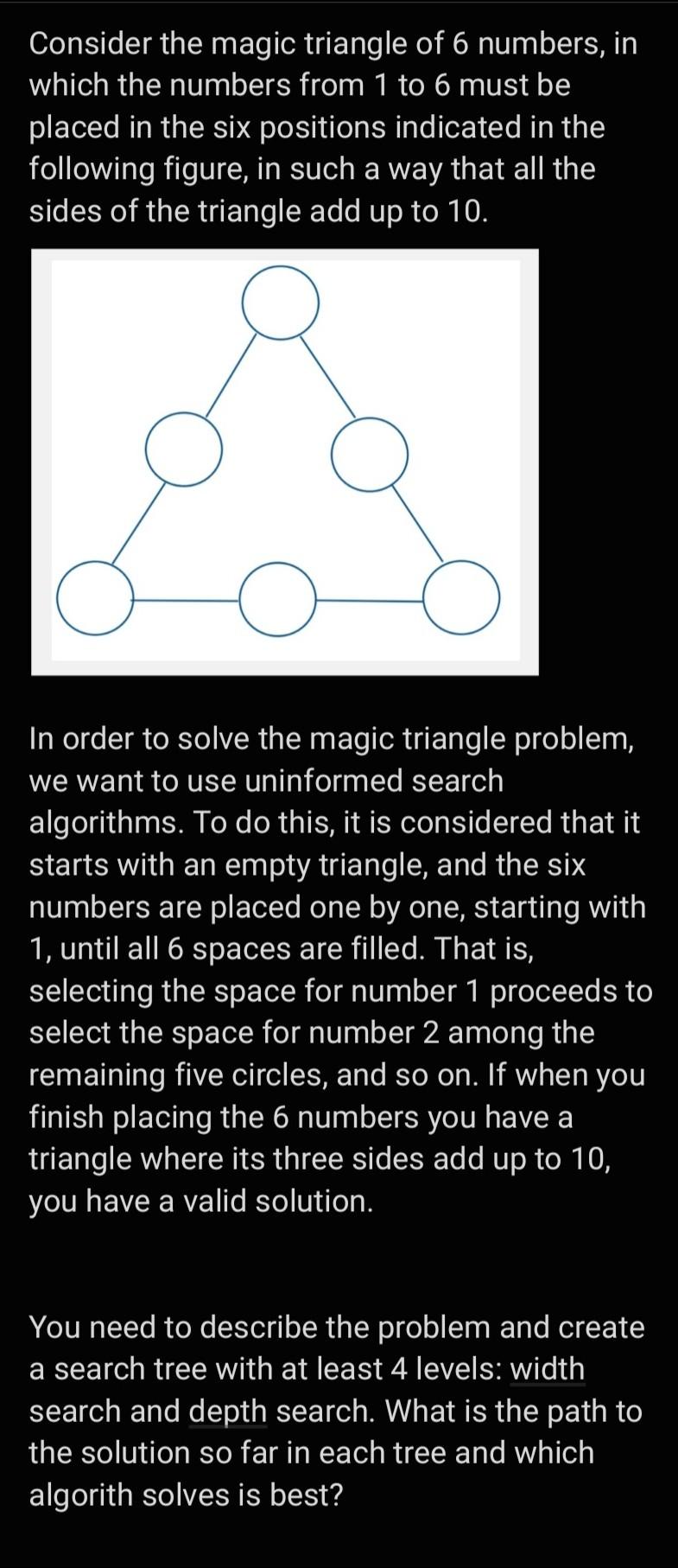 Solved Consider the magic triangle of 6 numbers, in which | Chegg.com