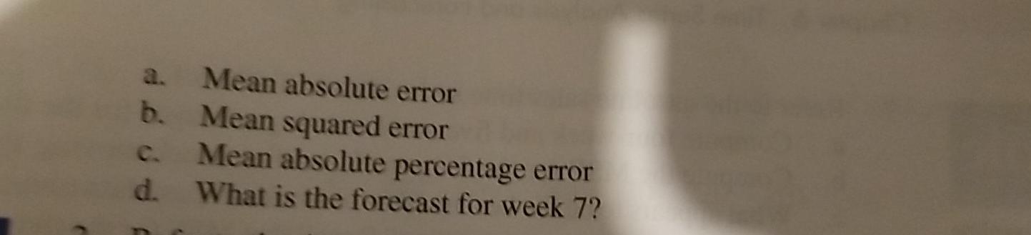 Solved Mean absolute error b. Mean squared error Mean | Chegg.com