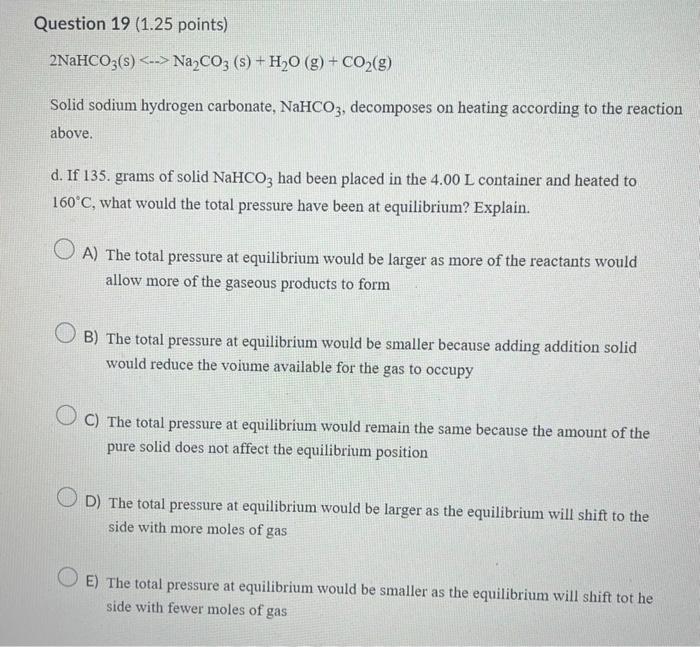 Solved 2NaHCO3( s) | Chegg.com