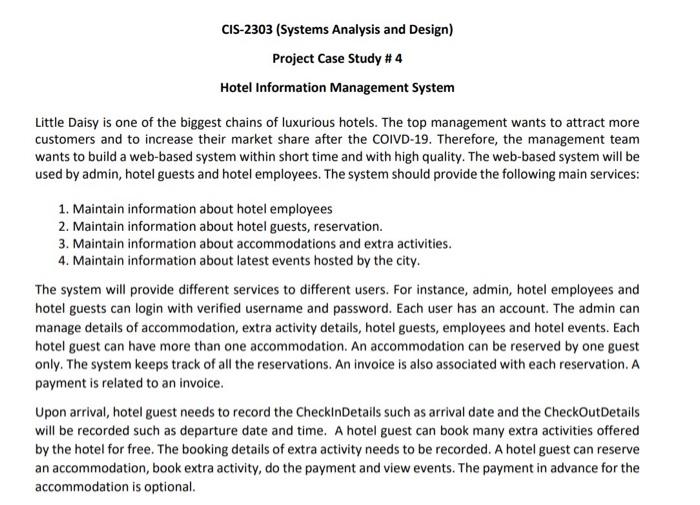Solved CIS-2303 (Systems Analysis and Design) Project Case | Chegg.com