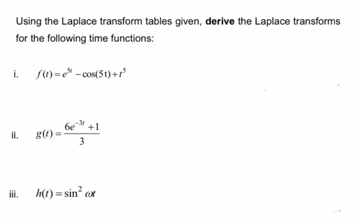 Solved Using the Laplace transform tables given, derive the | Chegg.com