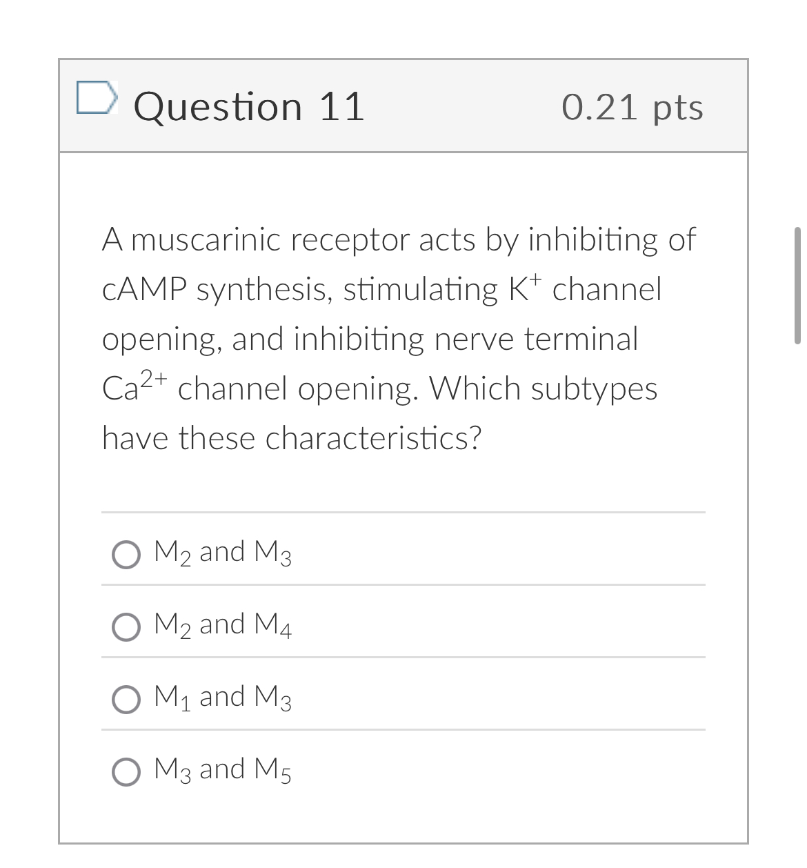 Solved Question 110.21 ﻿ptsA muscarinic receptor acts by | Chegg.com