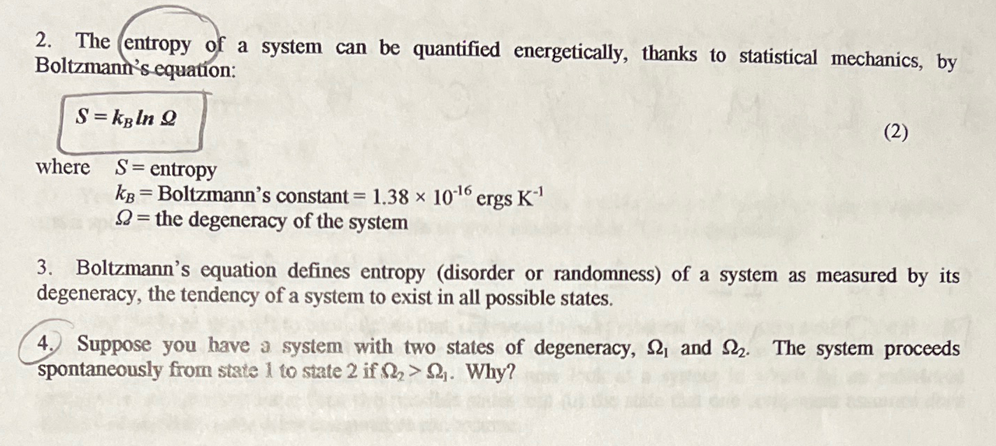 Solved The entropy of a system can be quantified | Chegg.com
