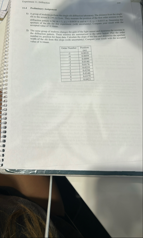 Solved Experiment II, ﻿Diffraction21911.4 ﻿Preliminary | Chegg.com