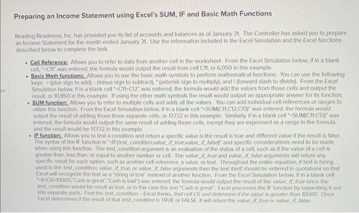 Solved Preparing an Income Statement using Excel's SUM, IF | Chegg.com