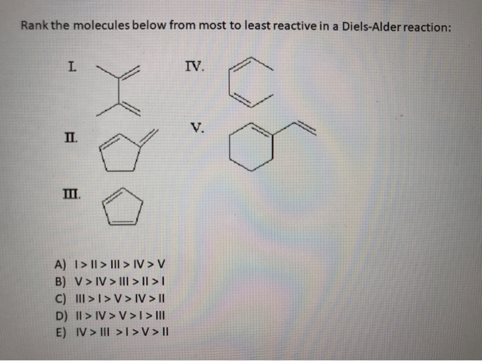 Solved Rank the molecules below from most to least reactive | Chegg.com
