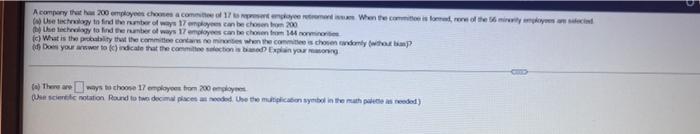 Solved A company that has 200 employees chooses a committee | Chegg.com