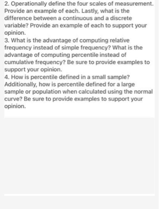 Solved 2. Operationally define the four scales of | Chegg.com
