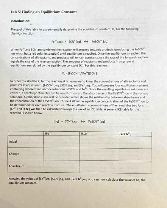 Solved Lab 5: Finding an Equilibrium Constant Introduction: | Chegg.com