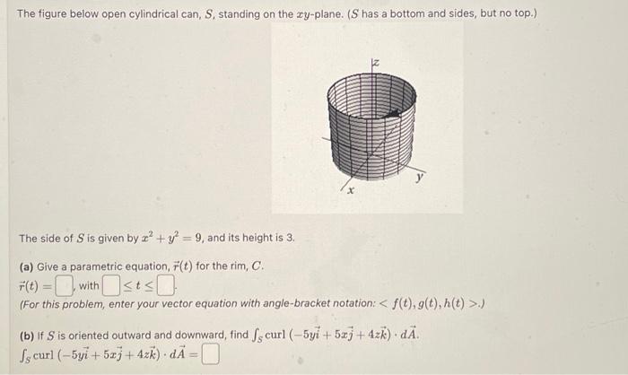 Solved The figure below open cylindrical can, S, standing on | Chegg.com
