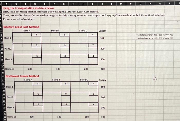 Solved First, solve the transportation problem bdow using | Chegg.com