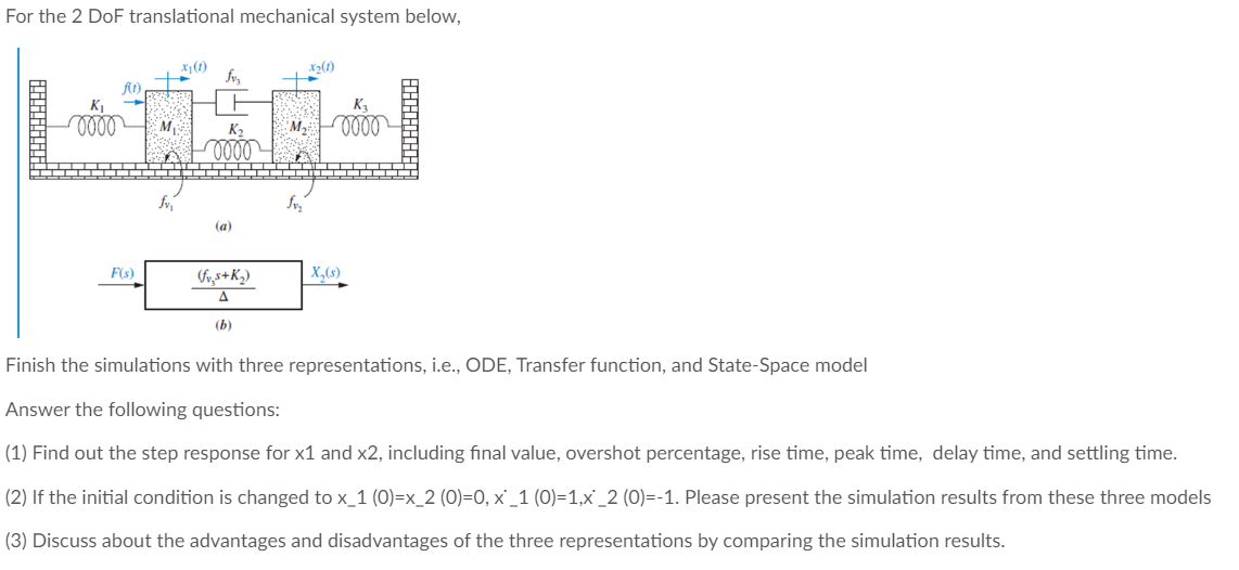 For the 2 ﻿DoF translational mechanical system | Chegg.com
