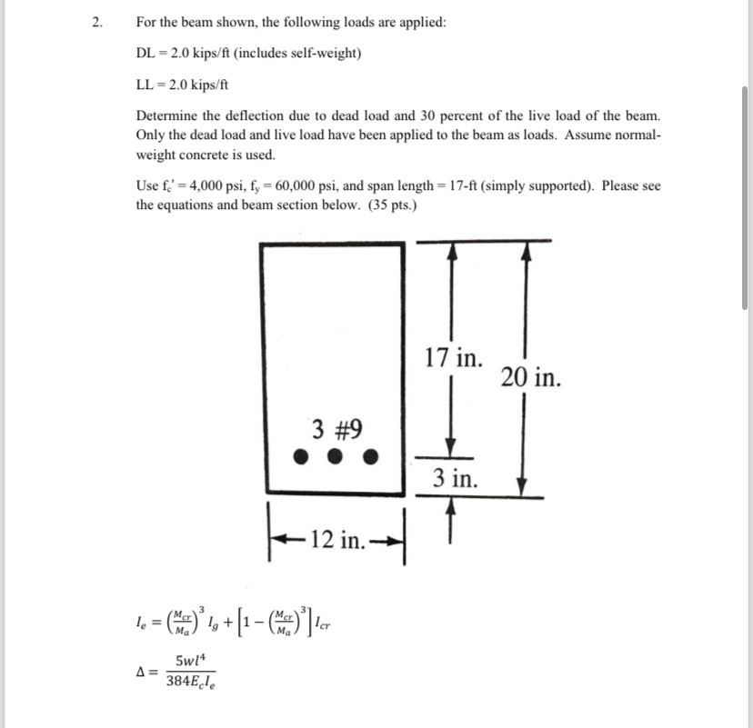 Solved For the beam shown, the following loads are | Chegg.com