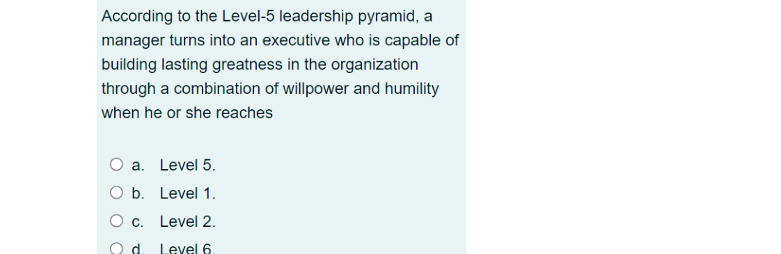 Solved According to the Level- 5 ﻿leadership pyramid, a | Chegg.com