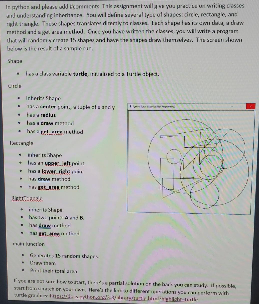 Solved from turtle import Turtle class Shape(): turtle = | Chegg.com