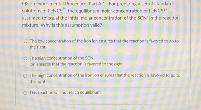 Solved Q3. In experimental Procedure, Part A.1.: For | Chegg.com