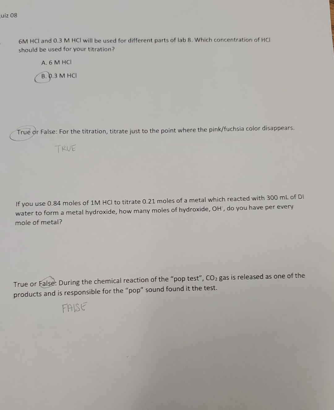 Solved uiz 08 6M HCl and 0.3 M HCl will be used for | Chegg.com