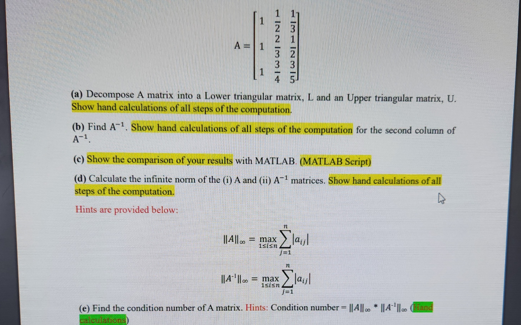 Solved A=[112131231213435](a) ﻿Decompose A matrix into a | Chegg.com