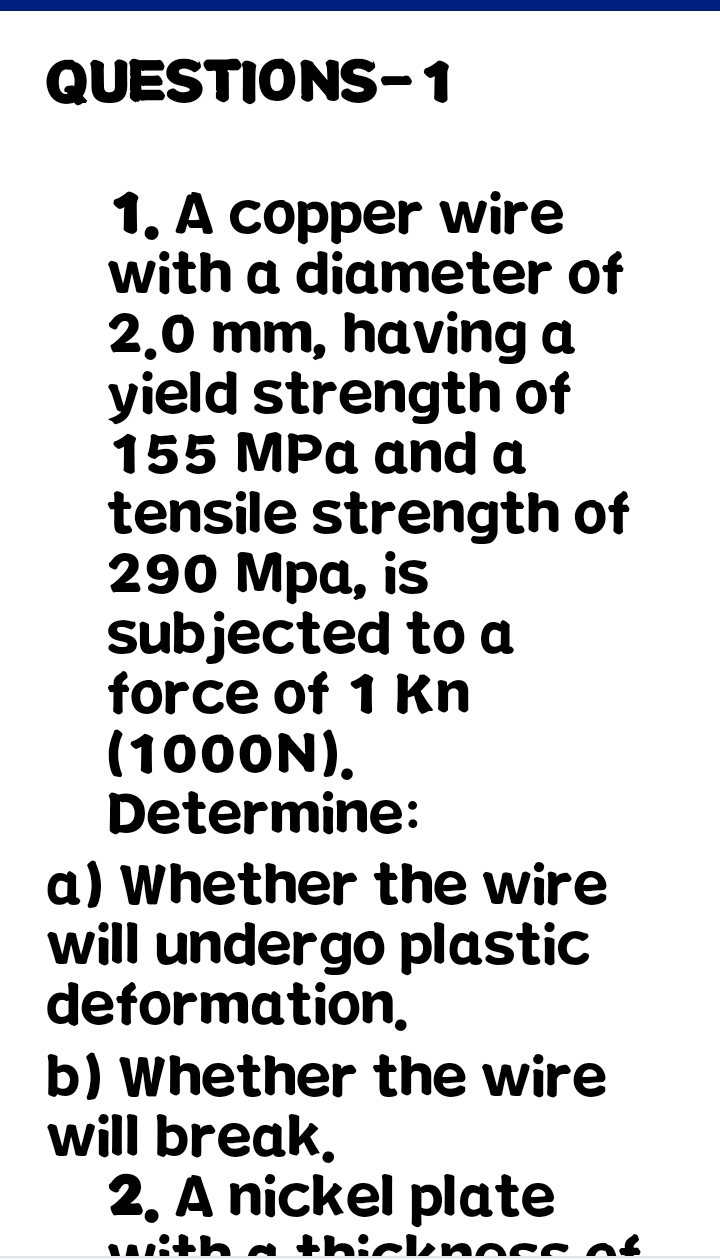 Solved QUESTIONS-1A copper wire with a diameter of 2.0mm, | Chegg.com