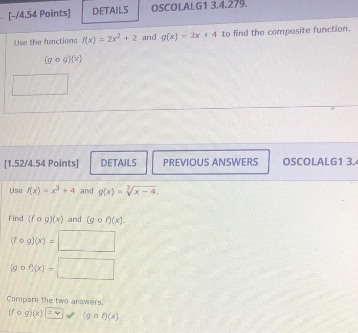 Solved Use the functions f(x)=2x2+2 and g(x)=3x+4 to find | Chegg.com