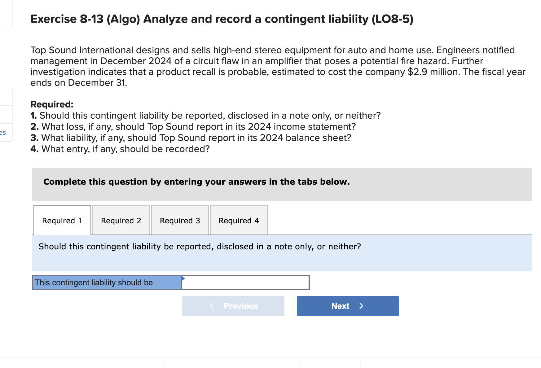 Solved Exercise 8-13 (Algo) ﻿Analyze and record a contingent | Chegg.com