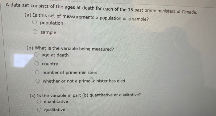 Solved Identify each variable as quantitative or | Chegg.com
