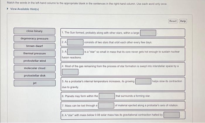 Solved Match the words in the left-hand column to the | Chegg.com