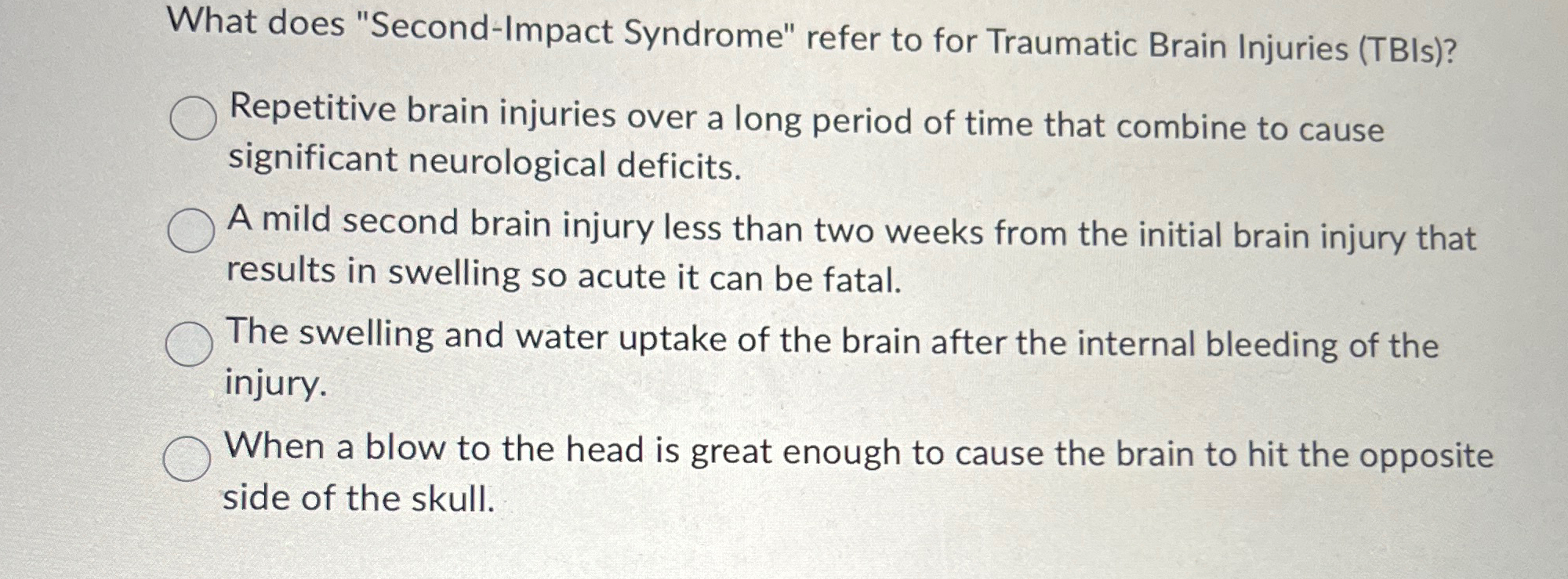 Solved What does "Second-Impact Syndrome" refer to for | Chegg.com