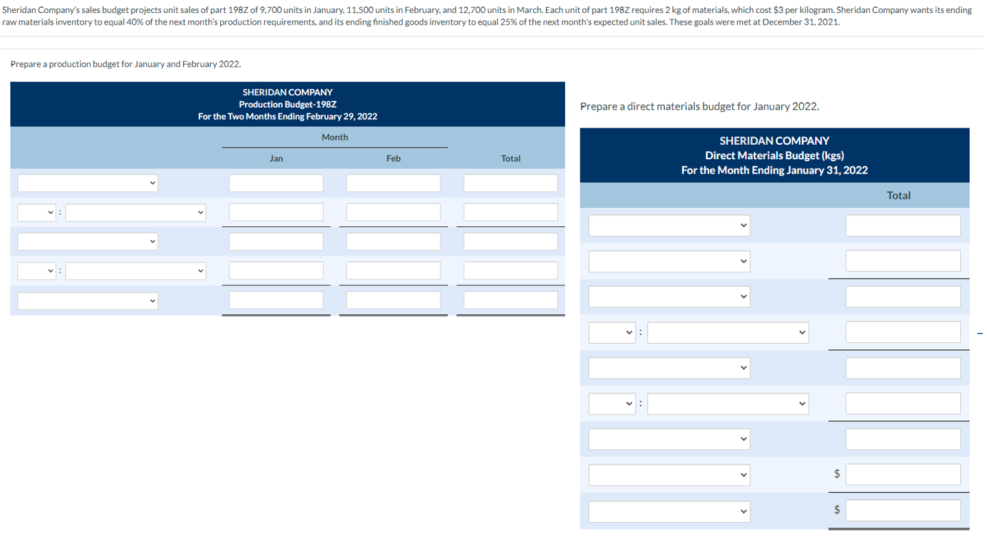 Solved raw materials inventory to equal 40% ﻿of the next | Chegg.com