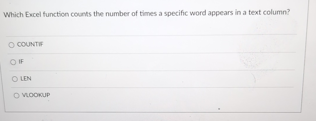 Solved Which Excel Function Counts The Number Of Times A 0701
