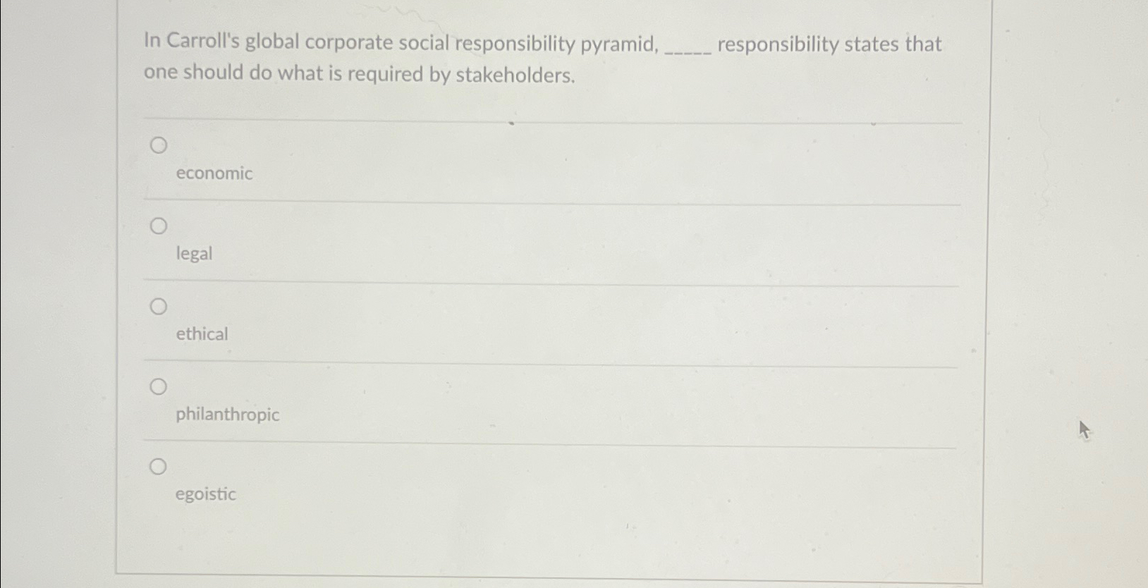 Solved In Carroll's global corporate social responsibility | Chegg.com