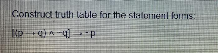 Solved Construct truth table for the statement forms: [(p | Chegg.com