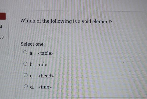 Solved Which of the following is a void element? d 30 Select | Chegg.com