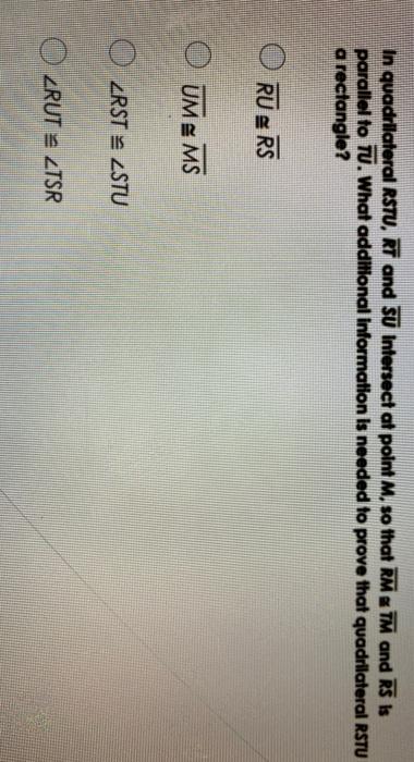 Solved In quadrilateral RSTU, RT and SU Intersect at point | Chegg.com