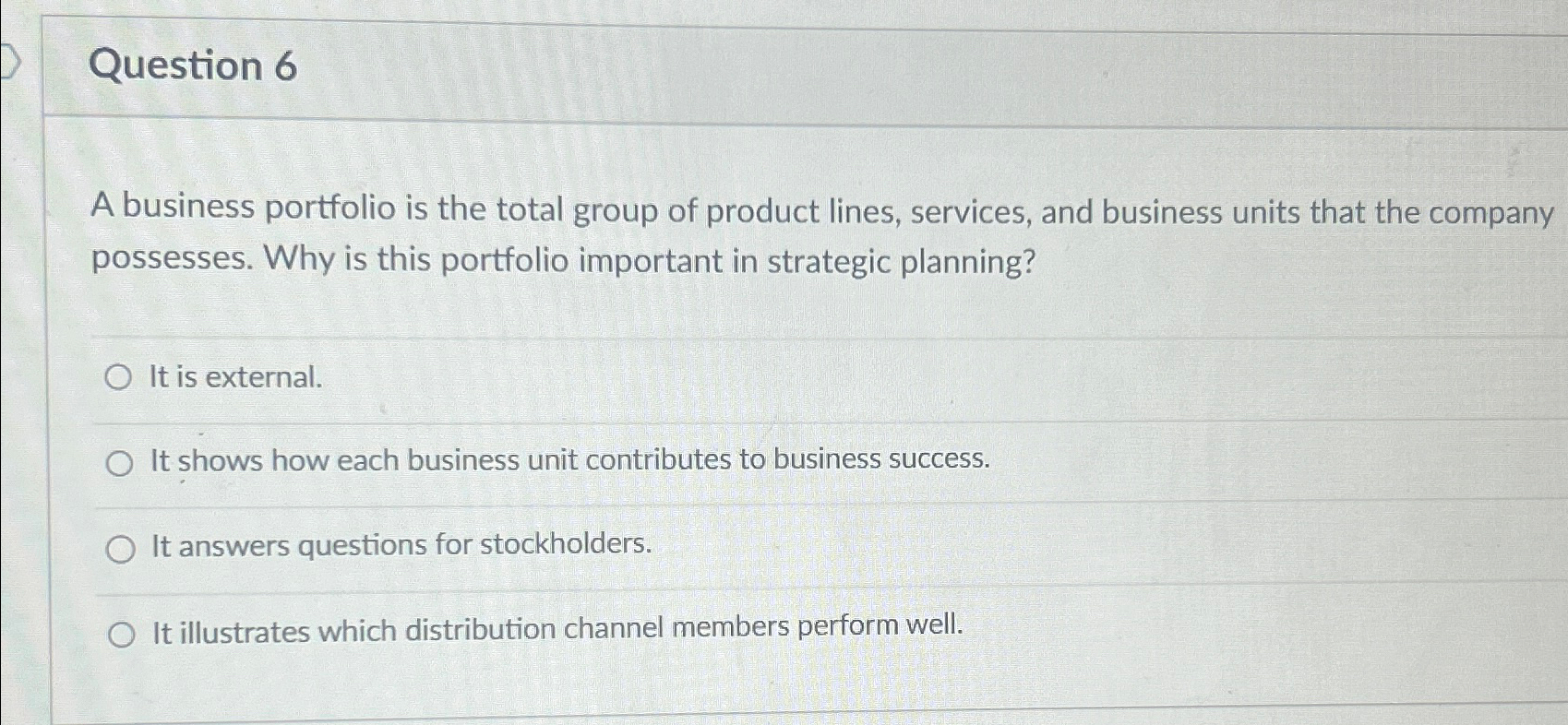 Solved Question 6A business portfolio is the total group of | Chegg.com