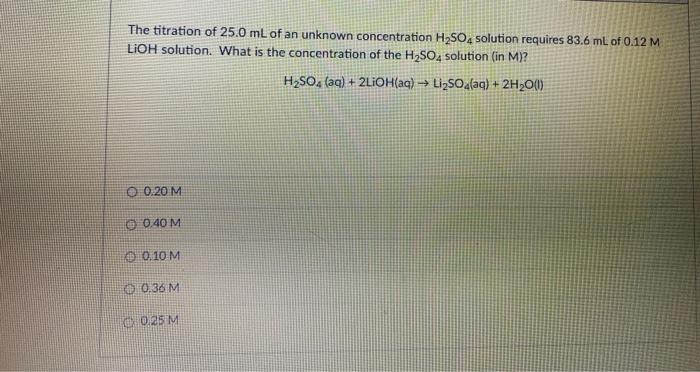 Solved The titration of 25.0 mL of an unknown concentration | Chegg.com